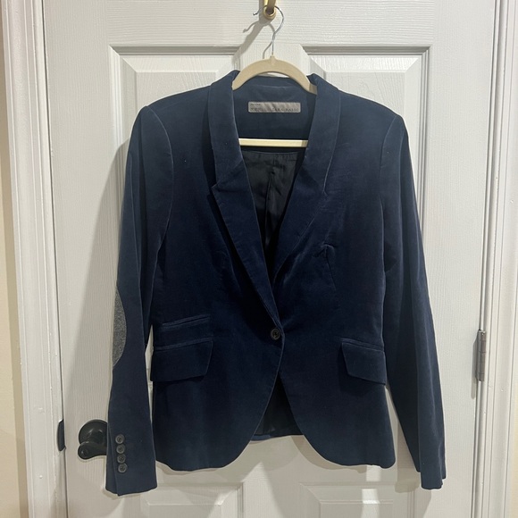 Zara | Jackets & Coats | Zara Basic Womens Navy Blue Velvet Blazer With ...